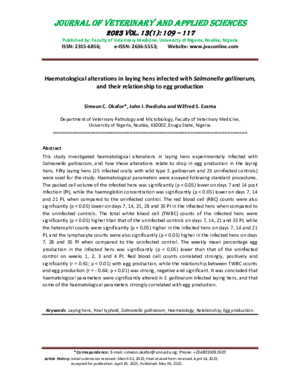 (PDF) Haematological alterations in laying hens infected with ...