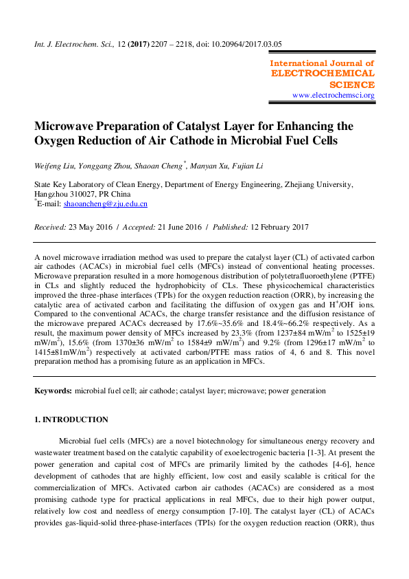 (PDF) Microwave Preparation of Catalyst Layer for Enhancing the Oxygen ...
