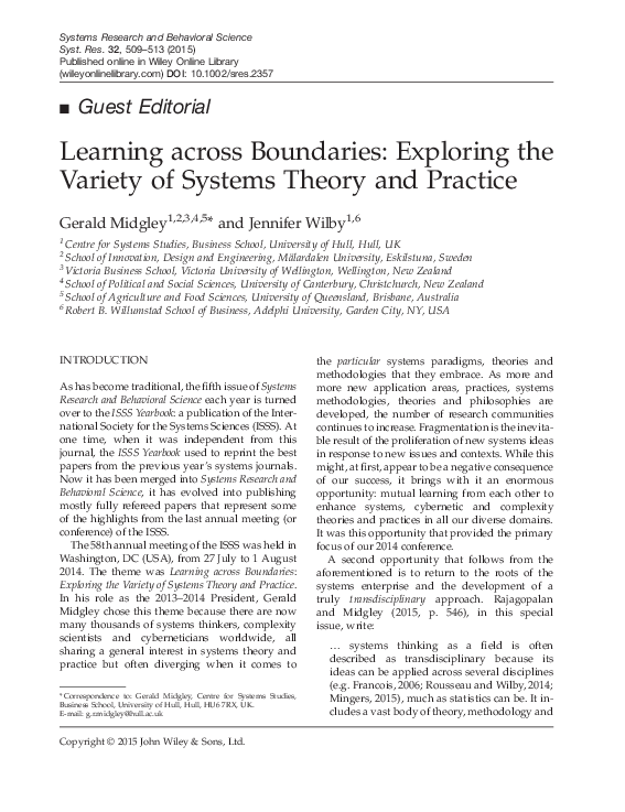 (PDF) Learning across Boundaries: Exploring the Variety of Systems Theory and Practice