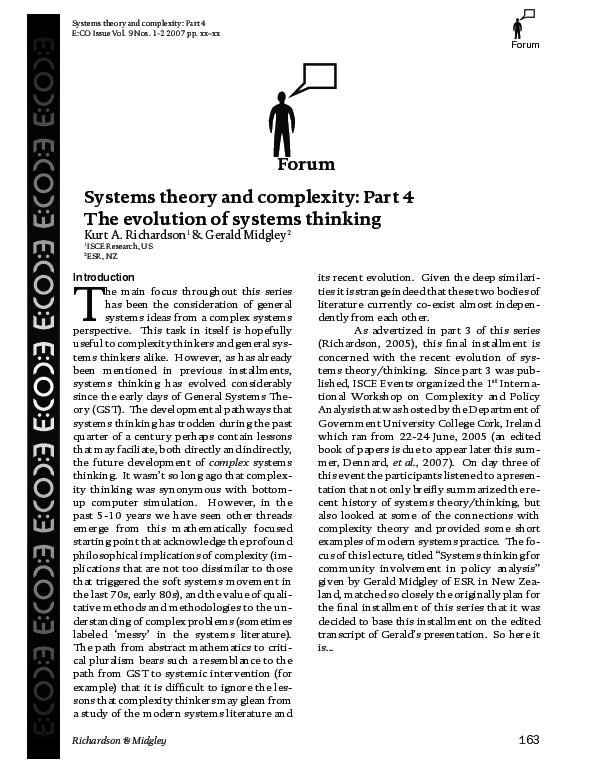 (PDF) Systems theory and complexity: Part 4 The evolution of systems thinking