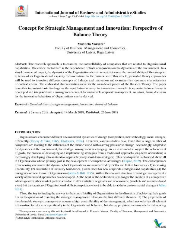 (PDF) Concept for Strategic Management and Innovation: Perspective of ...