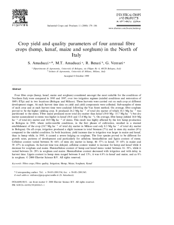 (PDF) Crop yield and quality parameters of four annual fibre crops ...