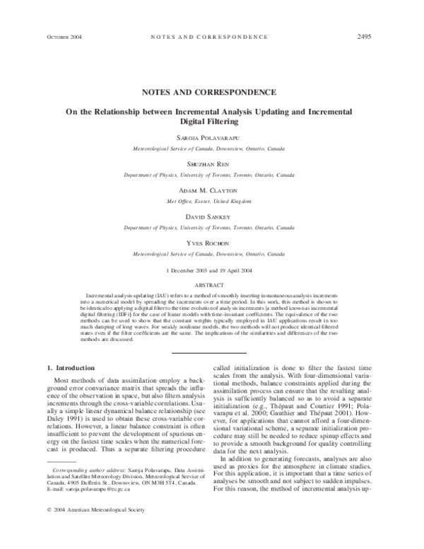 (PDF) On the Relationship between Incremental Analysis Updating and Incremental Digital Filtering