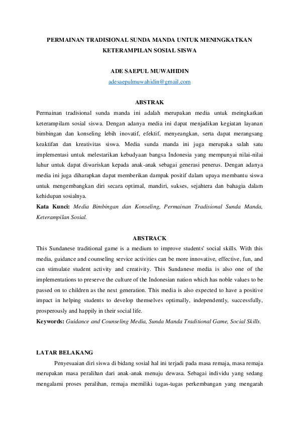 (PDF) PERMAINAN TRADISIONAL SUNDA MANDA UNTUK MENINGKATKAN