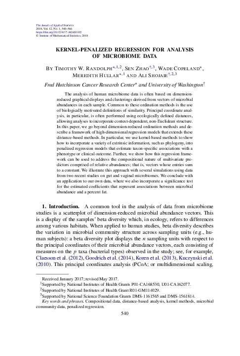 (PDF) Kernel-penalized regression for analysis of microbiome data (PDF) Kernel-penalized regression for analysis of microbiome data
