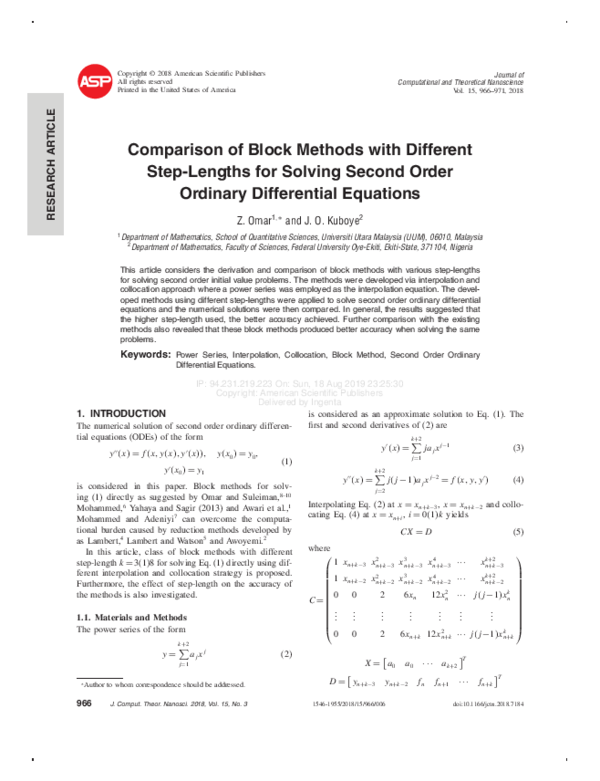(PDF) Comparison of Block Methods with Different Step-Lengths for ...