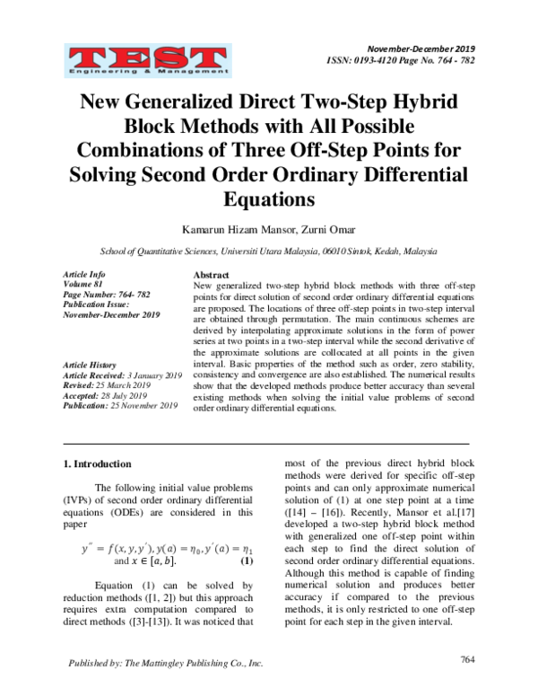 (PDF) New Generalized Direct Two-Step Hybrid Block Methods with All Possible Combinations of ...