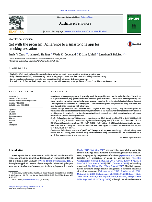 (PDF) Get with the program: Adherence to a smartphone app for smoking ...
