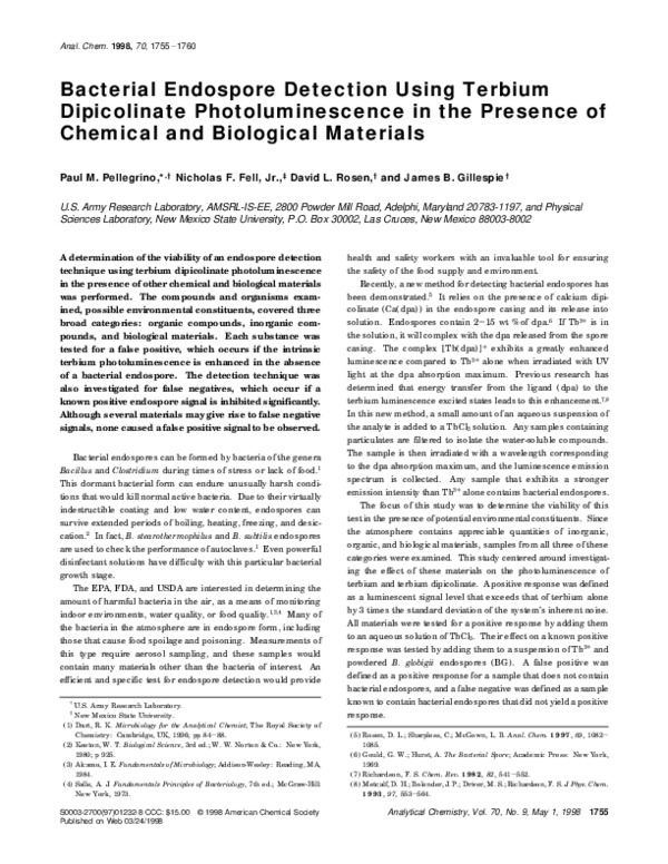 (PDF) Bacterial Endospore Detection Using Terbium Dipicolinate ...
