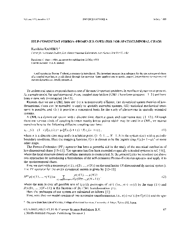 (PDF) Self-consistent Perron-Frobenius operator for spatiotemporal chaos (PDF) Self-consistent Perron-Frobenius operator for spatiotemporal chaos