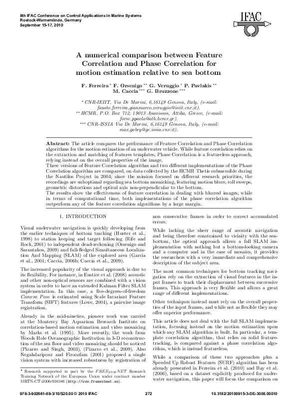 Pdf A Numerical Comparison Between Feature Correlation And Phase Correlation For Motion