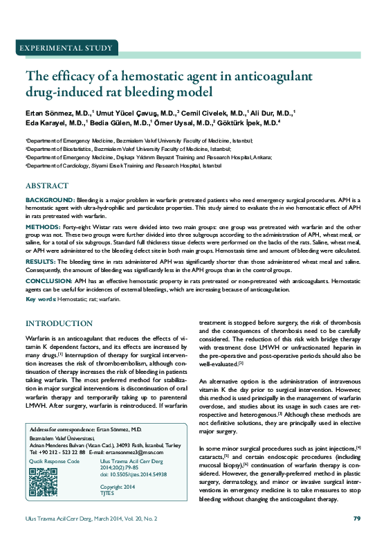 (PDF) The efficacy of a hemostatic agent in anticoagulant drug-induced ...