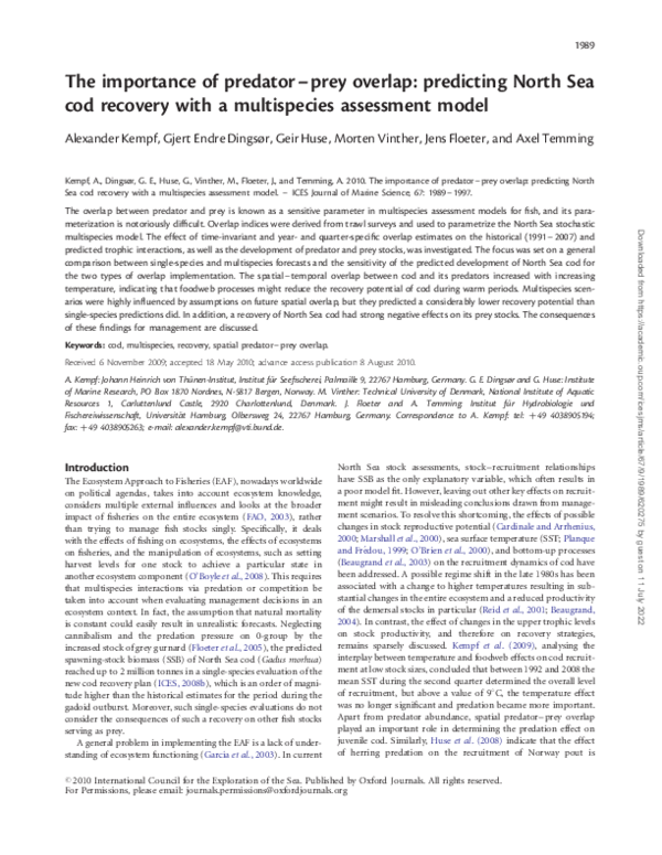 (PDF) The importance of predator–prey overlap: predicting North Sea cod ...