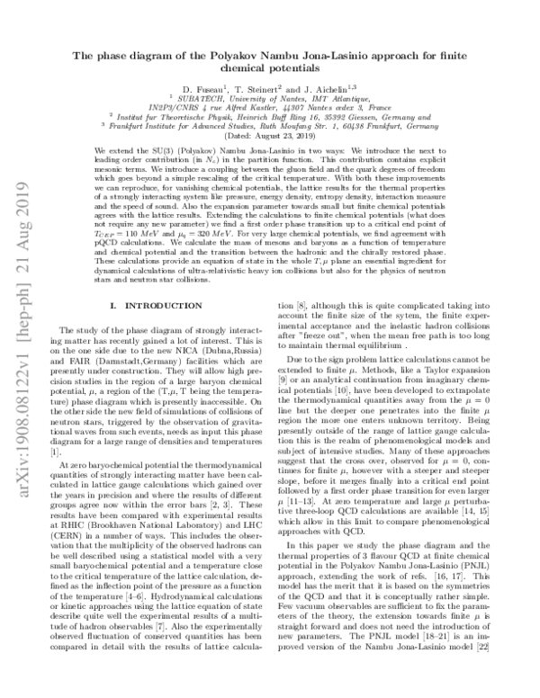 (PDF) The phase diagram of the (Polyakov) Nambu Jona‐Lasinio approach
