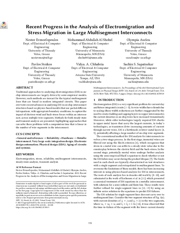 (PDF) Recent Progress in the Analysis of Electromigration and Stress Migration in Large ...