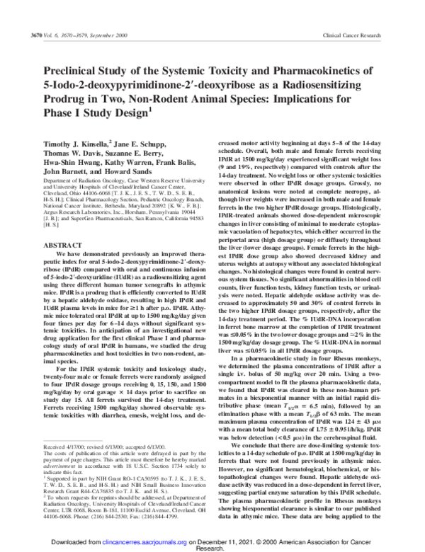 (PDF) Toxicity and Pharmacokinetics of IPdR in Non-Rodent Models