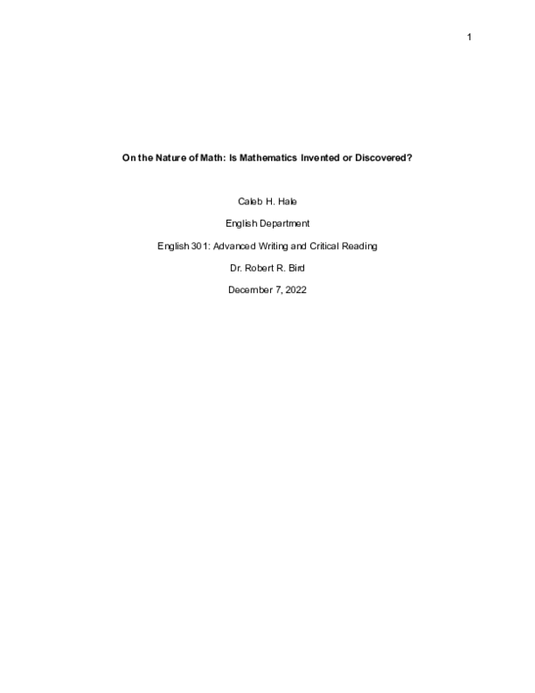 (PDF) On the Nature of Math: Is Mathematics Invented or Discovered