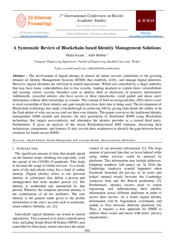 (PDF) A Systematic Review of Blockchain-based Identity Management Solutions