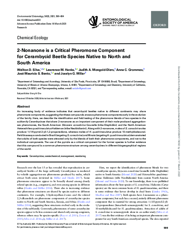(PDF) 2-Nonanone is a Critical Pheromone Component for Cerambycid ...