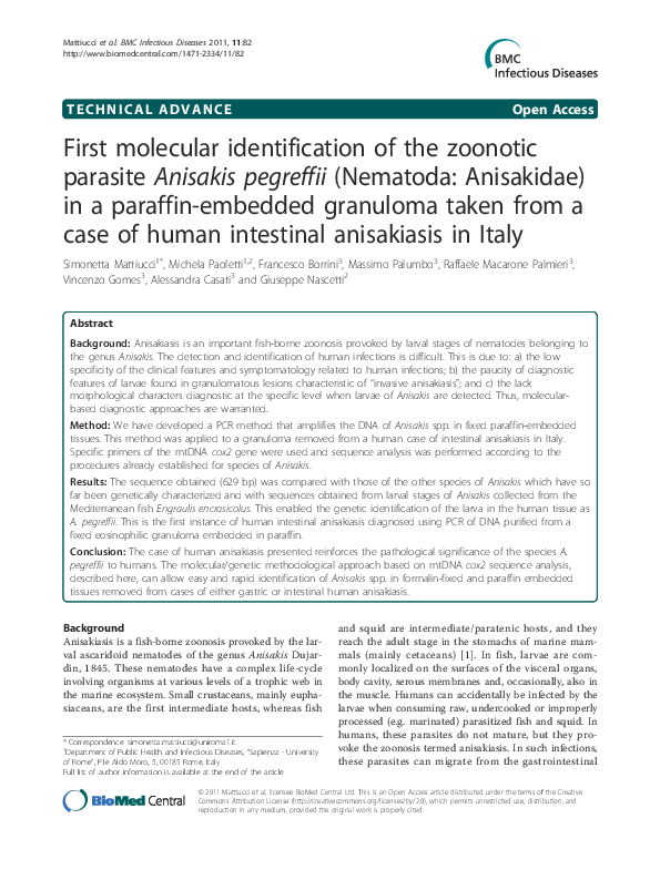 (PDF) First molecular identification of the zoonotic parasite Anisakis ...