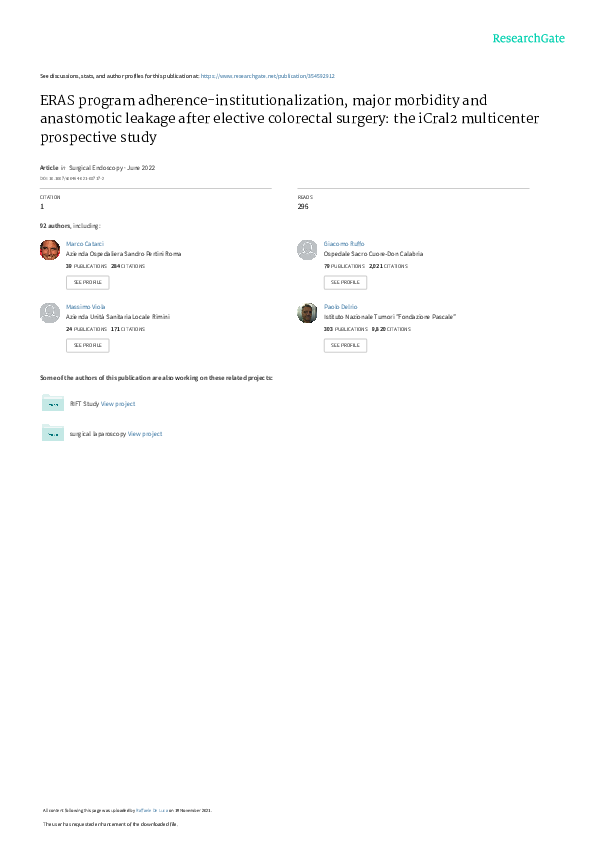 (PDF) ERAS program adherence-institutionalization, major morbidity and ...