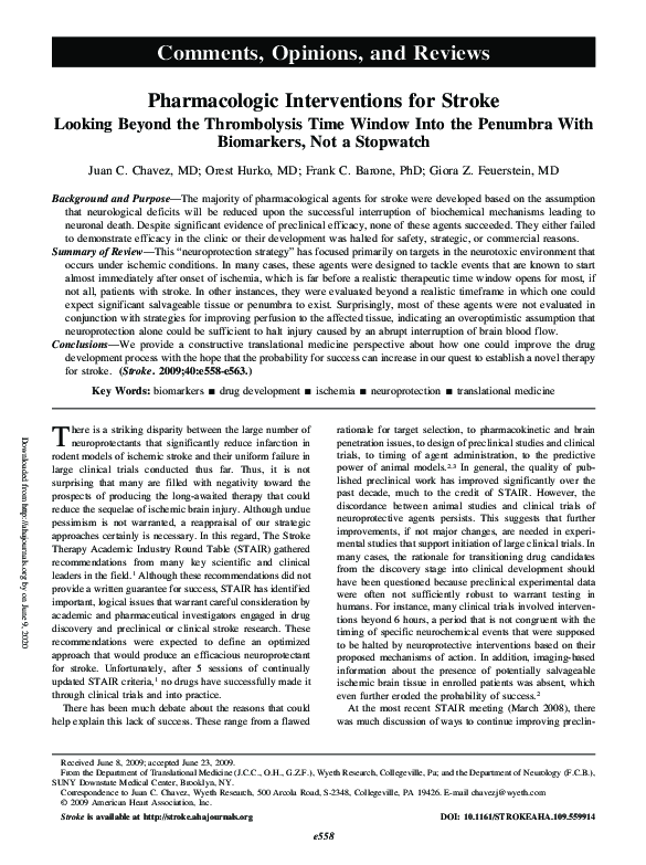 (PDF) Challenges in Pharmacologic Stroke Interventions