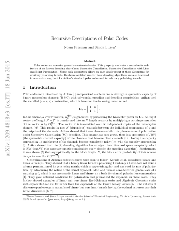 (PDF) Recursive descriptions of polar codes