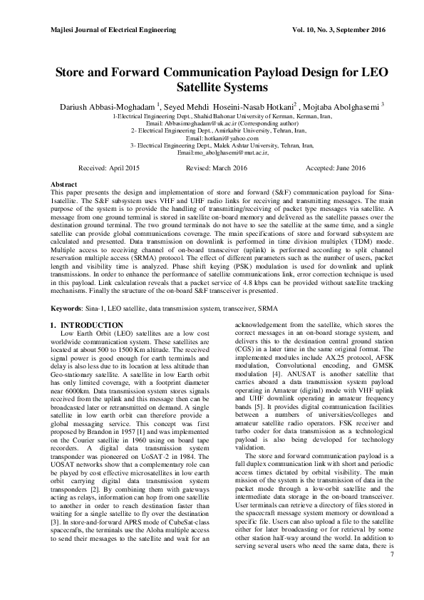 (PDF) Store and Forward Communication Payload Design for LEO Satellite ...