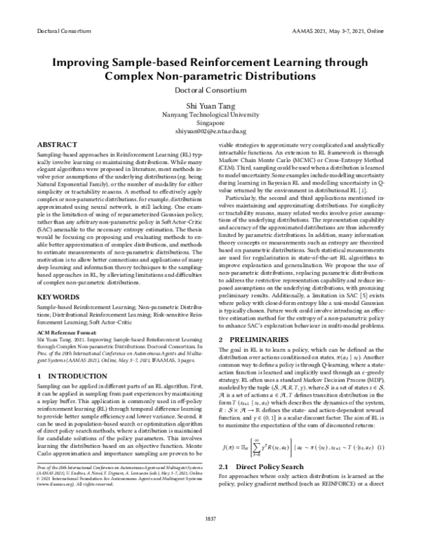 (PDF) Improving Sample-based Reinforcement Learning through Complex Non-parametric Distributions