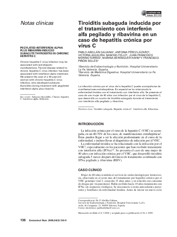 (PDF) Tiroiditis subaguda inducida por el tratamiento con interferón ...