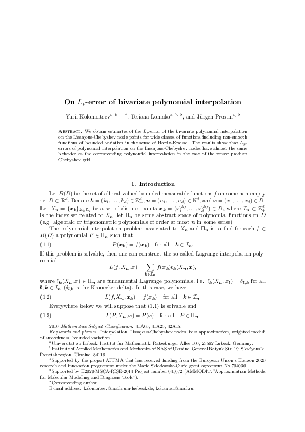 Pdf On L P Error Of Bivariate Polynomial Interpolation 5249