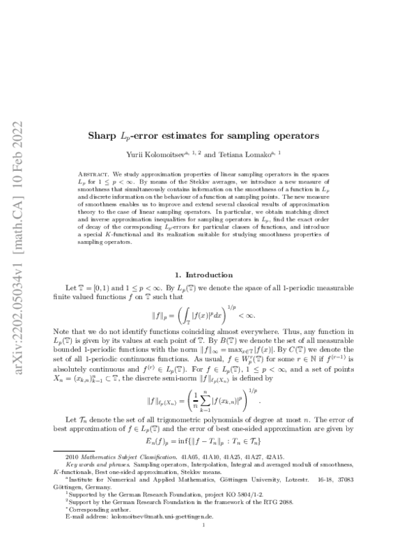 (PDF) Sharp Lp-error estimates for sampling operators