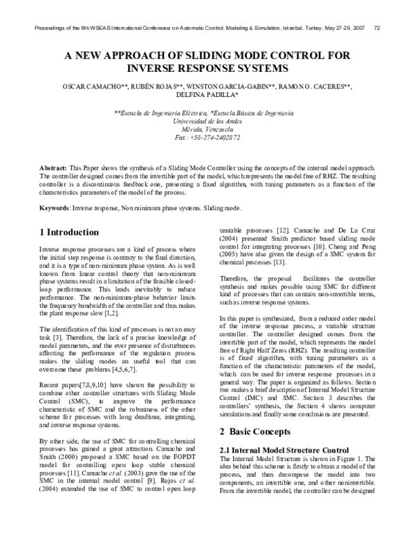 (PDF) A new approach of sliding mode control for inverse response systems