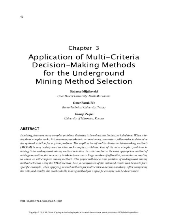 (PDF) Application of Multi-Criteria Decision-Making Methods for the Underground Mining Method ...