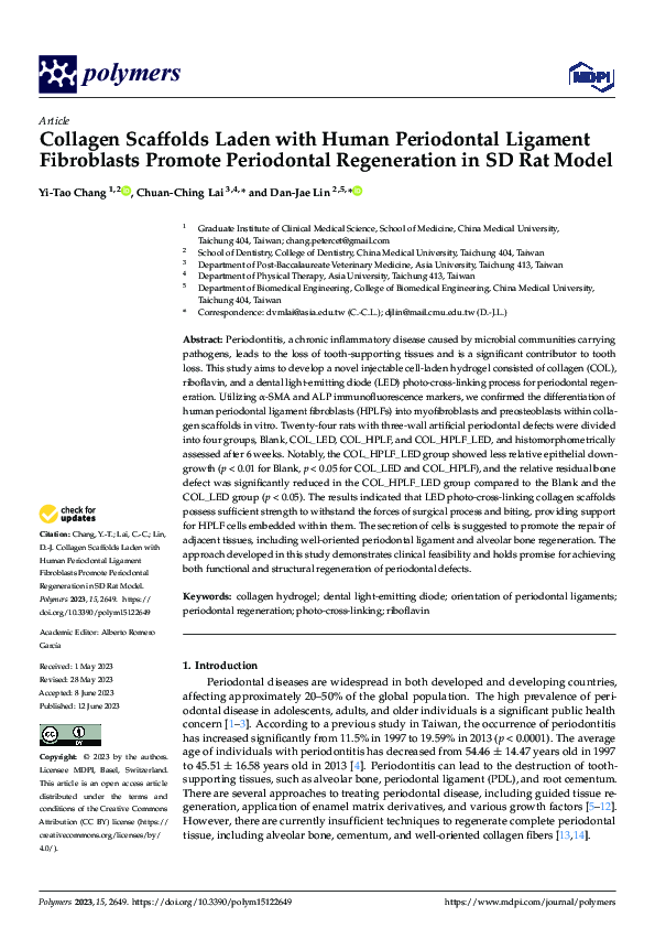 (PDF) Collagen Scaffolds Laden with Human Periodontal Ligament ...