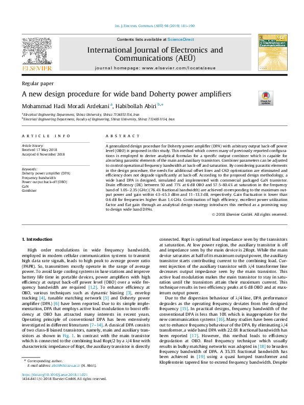 (PDF) A new design procedure for wide band Doherty power amplifiers