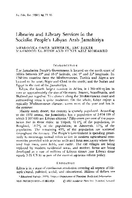 (PDF) Libraries and library services in the socialist people’s Libyan ...