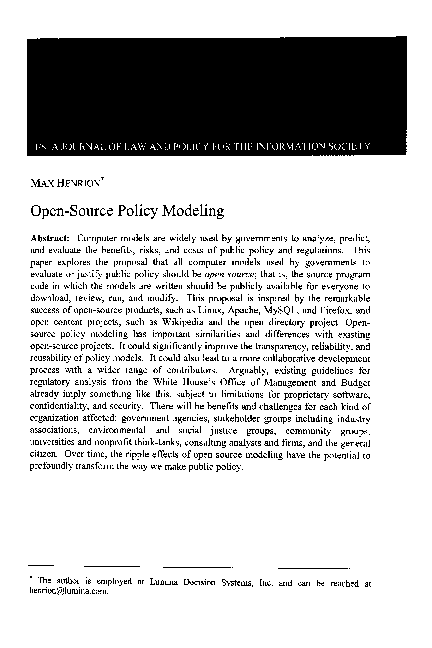 (PDF) Open-Source Policy Modeling