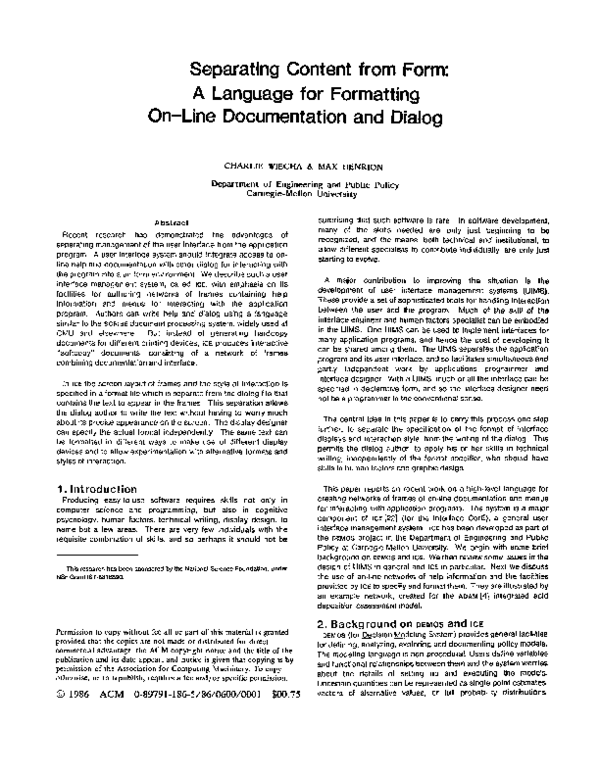 (PDF) Separating content from form: A language for formatting on-line documentation and dialog