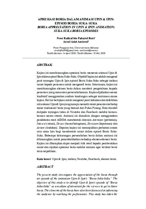 (PDF) Apresiasi Boria Dalam Animasi Upin & Ipin: Episod Boria Suka-Suka