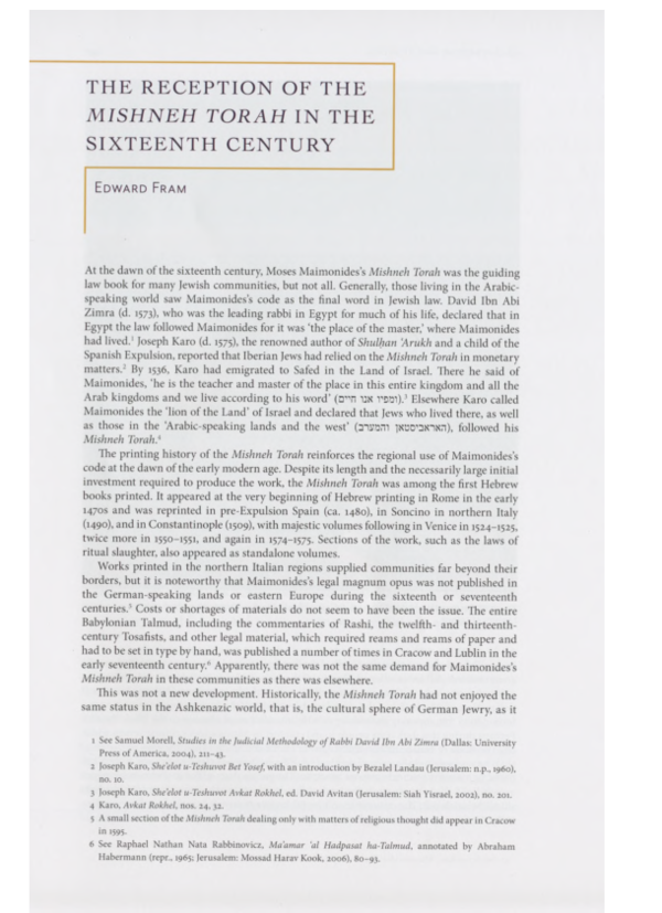 (PDF) Edward Fram, “The Reception of the ‘Mishneh Torah’ in the ...