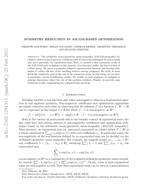 (PDF) Symmetry Reduction in AM/GM-Based Optimization