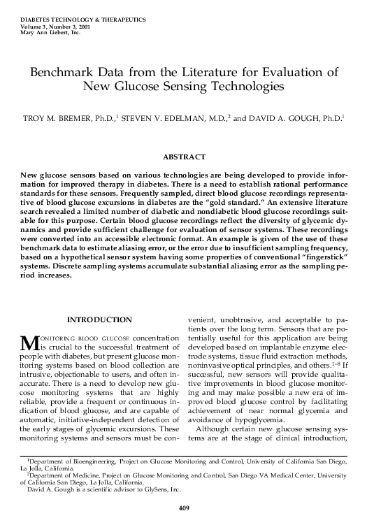 (PDF) Benchmark Data from the Literature for Evaluation of New Glucose ...