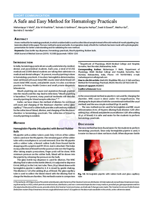 (PDF) A Safe and Easy Method for Hematology Practicals