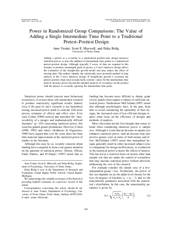 (PDF) Power in randomized group comparisons: The value of adding a ...