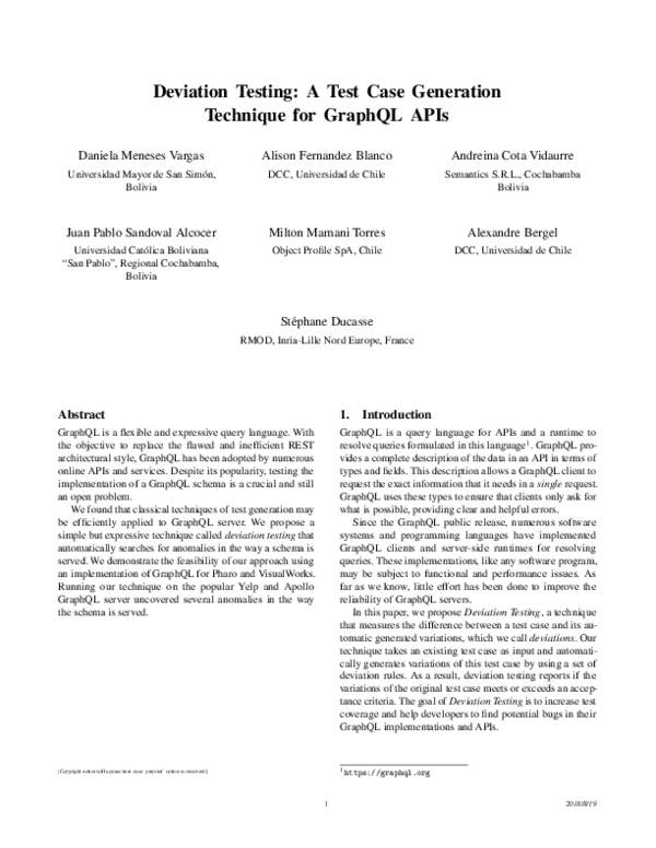 Pdf Deviation Testing A Test Case Generation Technique For Graphql Apis Alison Blanco