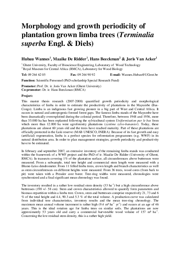 (PDF) Morphology and growth periodicity of plantation grown limba trees ...