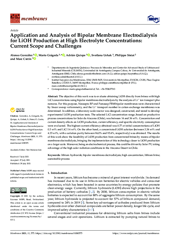 (PDF) Application and Analysis of Bipolar Membrane Electrodialysis for ...