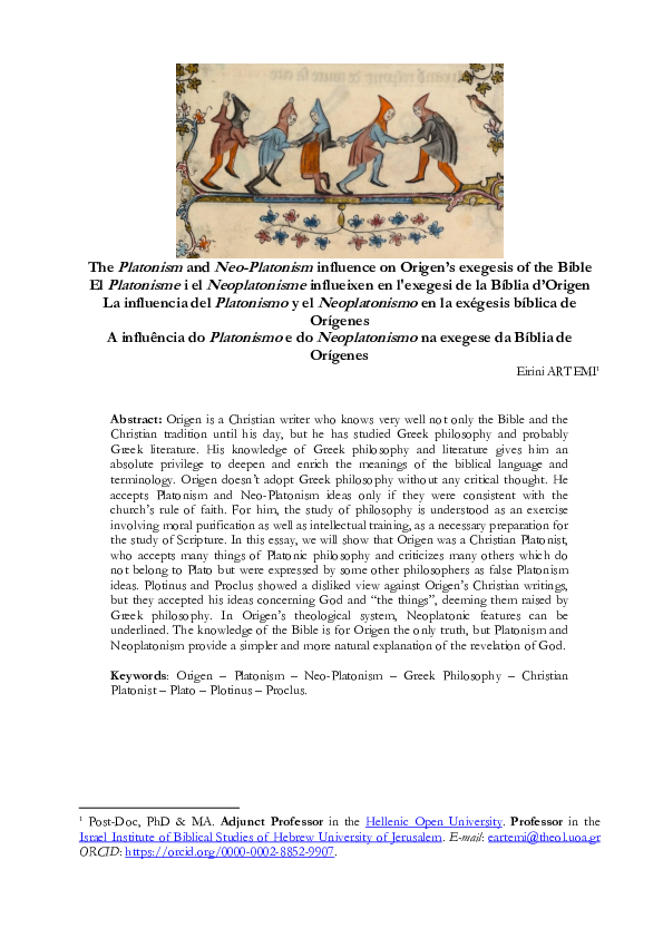 (PDF) The Platonism and Neo-Platonism influence on Origen’s exegesis of ...