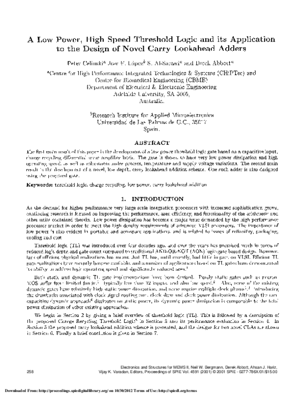 (PDF) Low-power high-speed threshold logic and its application to the design of novel carry ...